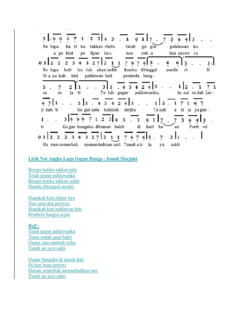 Lirik Not Angka Lagu Gugur Bunga | PDF