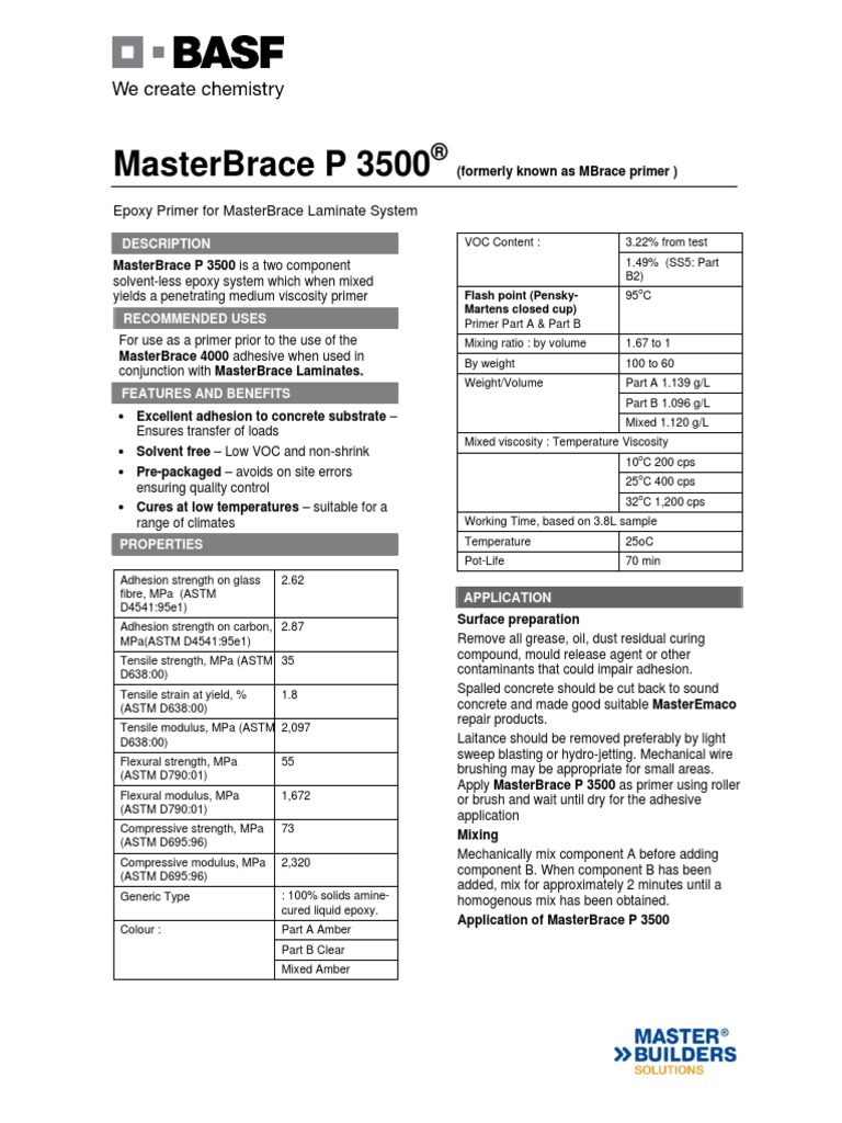 Basf Masterbrace p3500 Tds | PDF | Epoxy | Adhesive