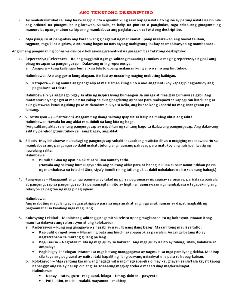 Ang Tekstong Deskriptibo | PDF