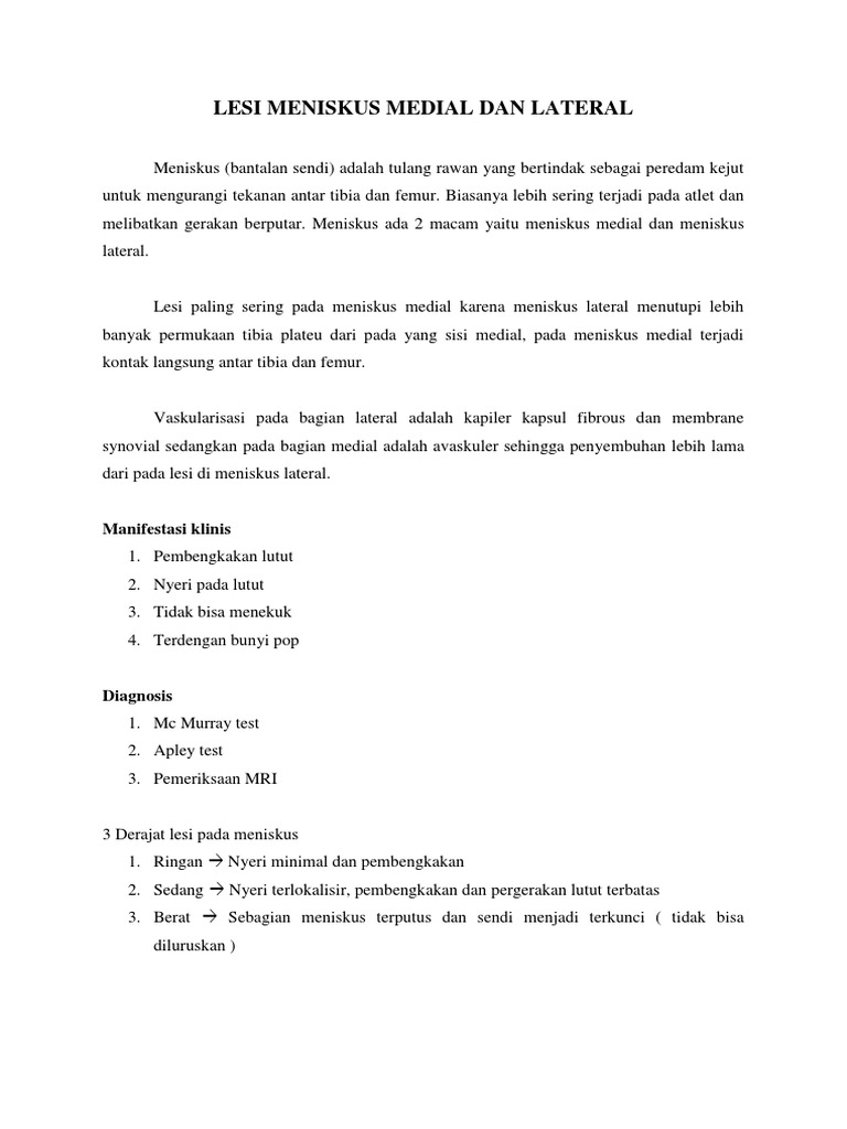 Lesi Meniskus Medial Dan Lateral | PDF