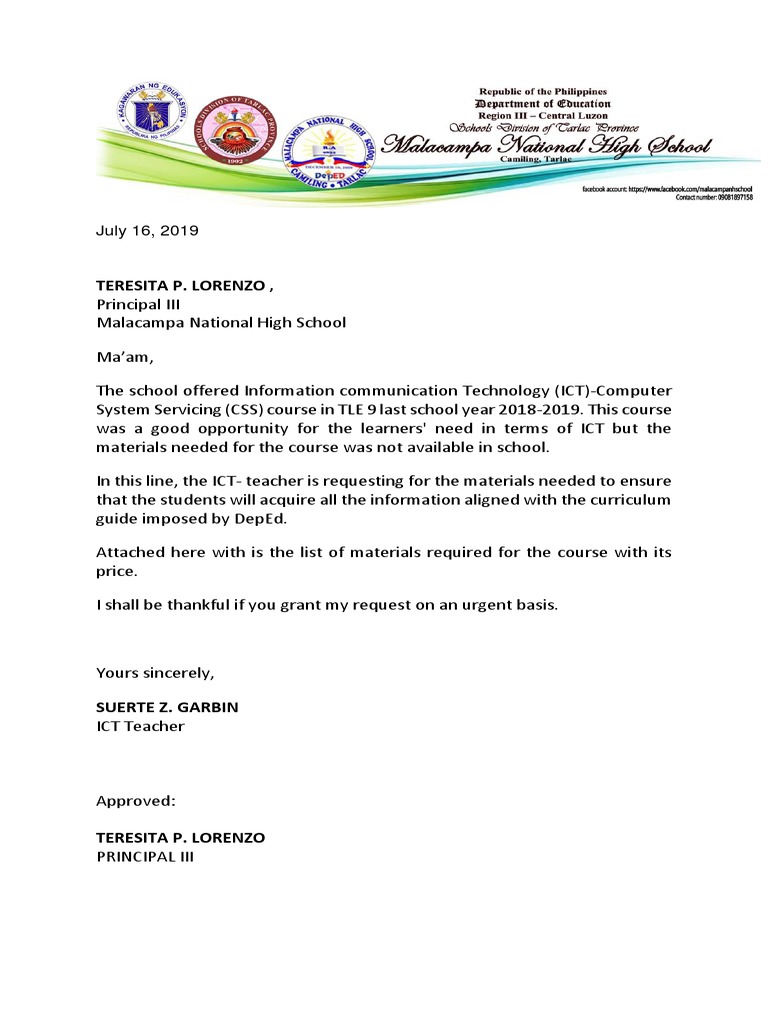 Ict Lab Request Letter | PDF