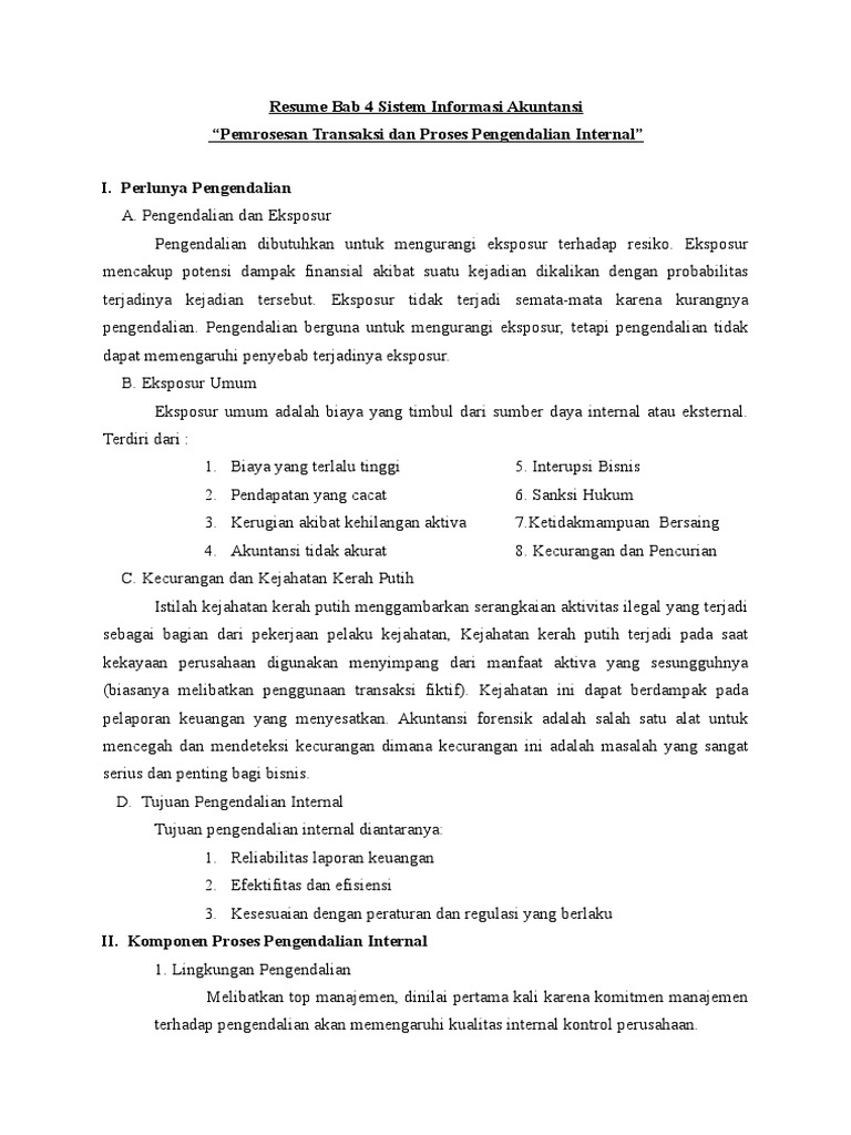 Resume Bab 4 - Pemrosesan Transaksi Dan Proses Pengendalian Internal | PDF
