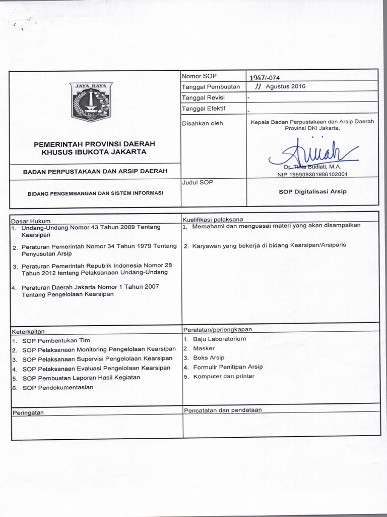 SOP Digitalisasi Arsip PDF | PDF