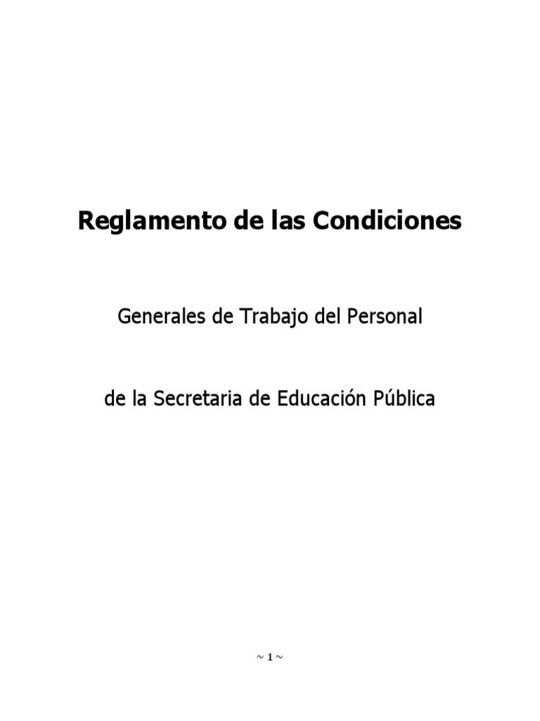 Reglamento de Las Condiciones Generales de Trabajo Del Personal de Las ... Reglamento de Las Condiciones Generales de Trabajo Del Personal de Las ...