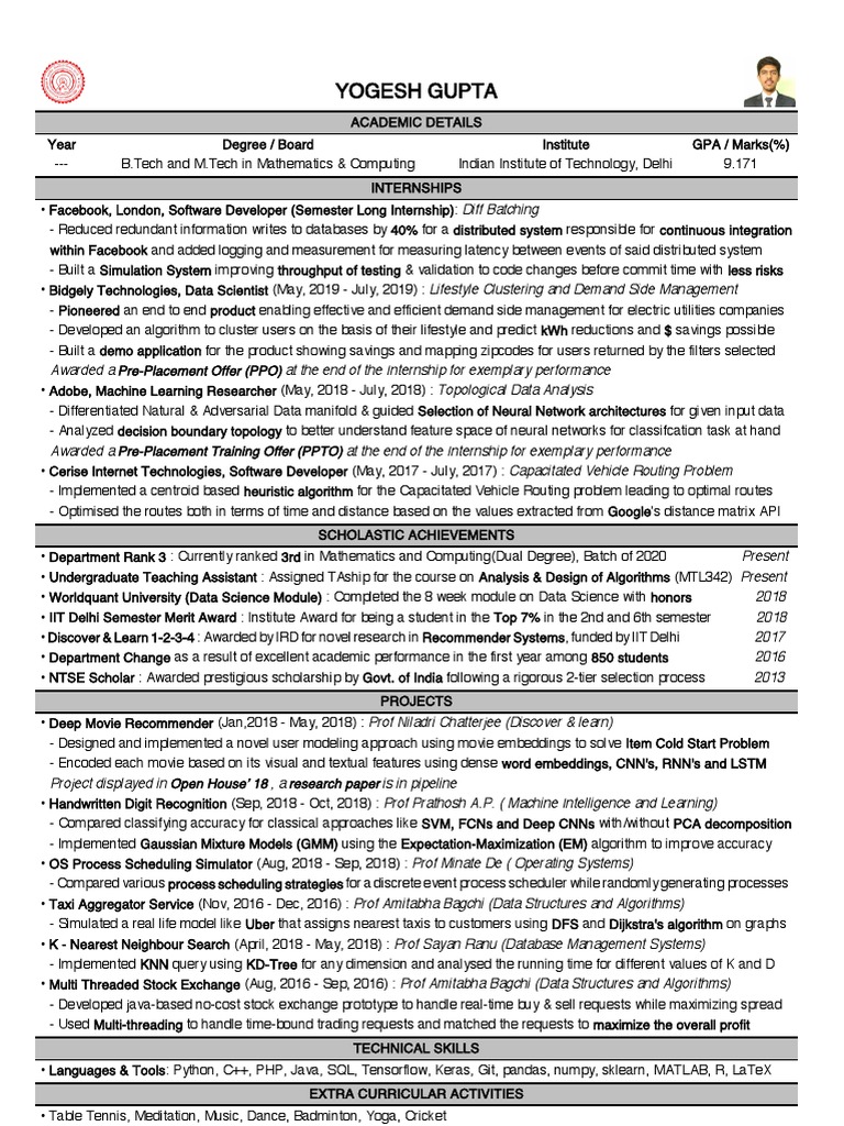 Yogesh Gupta Resume | PDF | Routing | Machine Learning