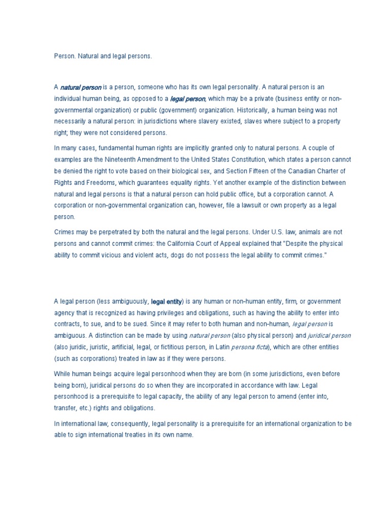 Natural and Legal Persons | PDF | Civil Law (Legal System) | Applied Ethics