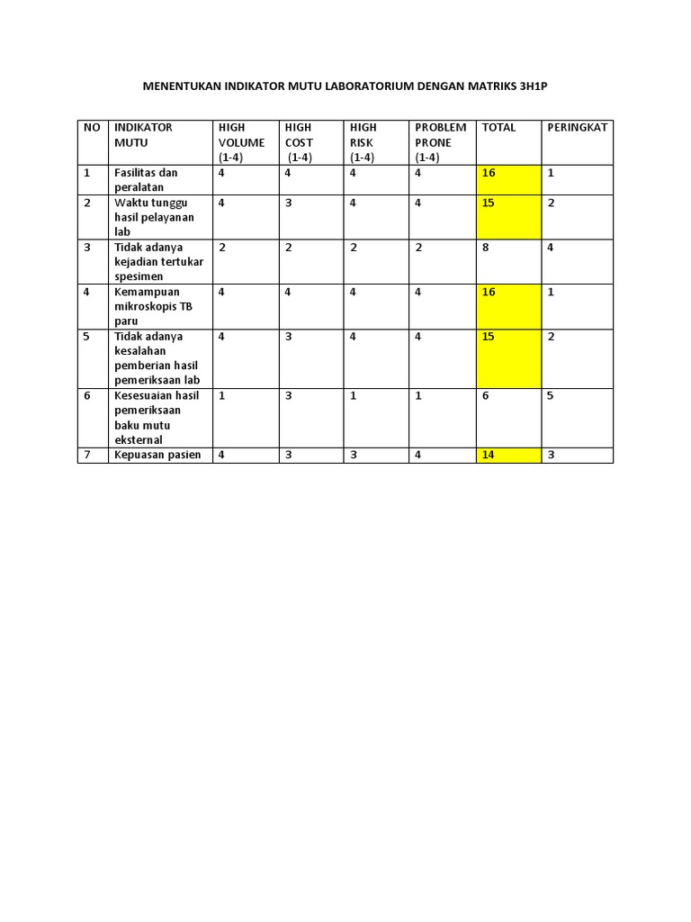 Indikator Mutu Matriks 3H1P | PDF