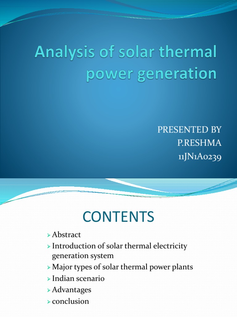 Analysis of Solar Thermal Power Generation | PDF | Solar Power | Power ...