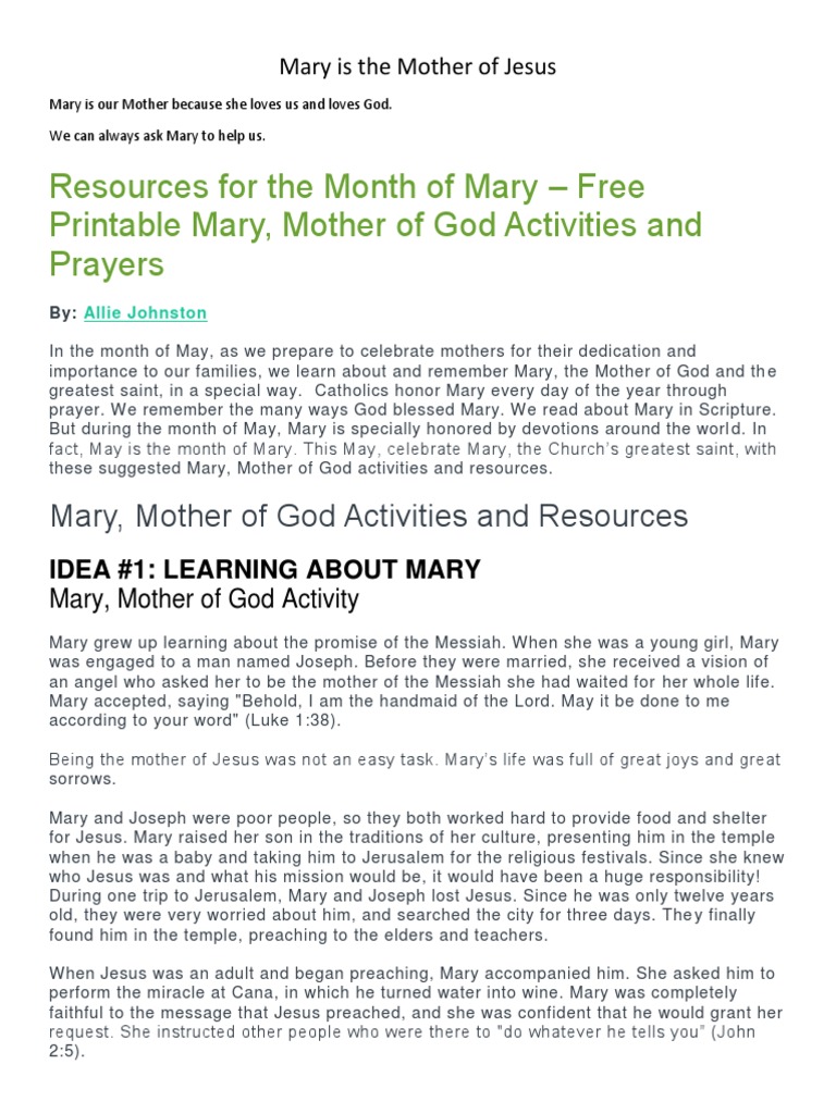Resources for Honoring Mary During Her Month: Activities, Prayers, and ...