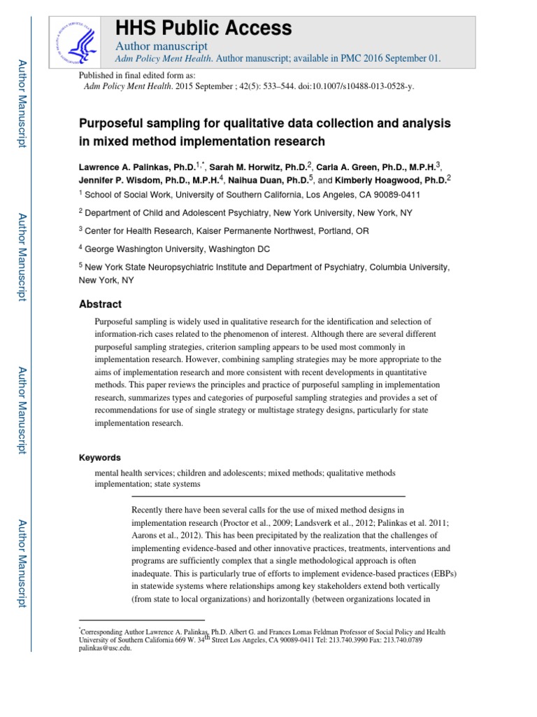 Purposeful Sampling in Implementation Research | PDF | Sampling ...