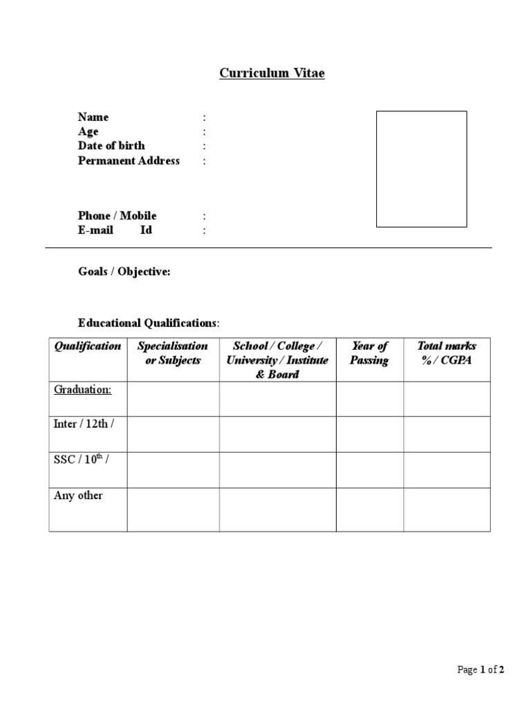 Curriculum Vitae Template | PDF