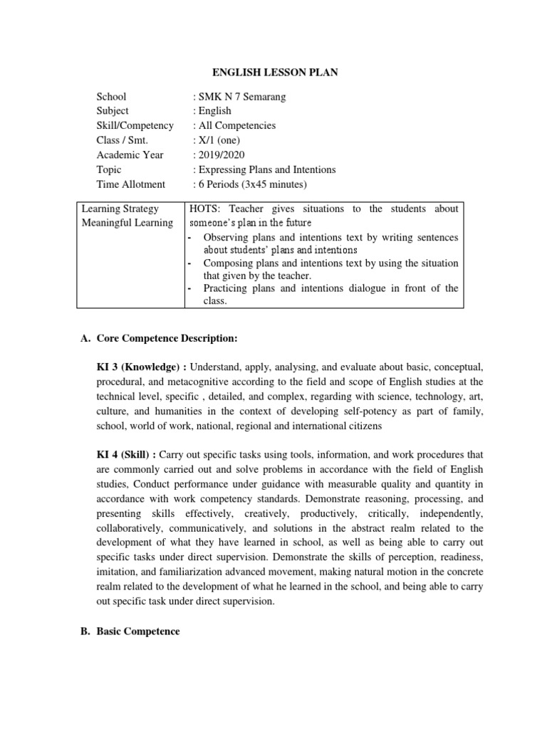 Lesson Plan Intention | PDF | Competence (Human Resources) | Teachers
