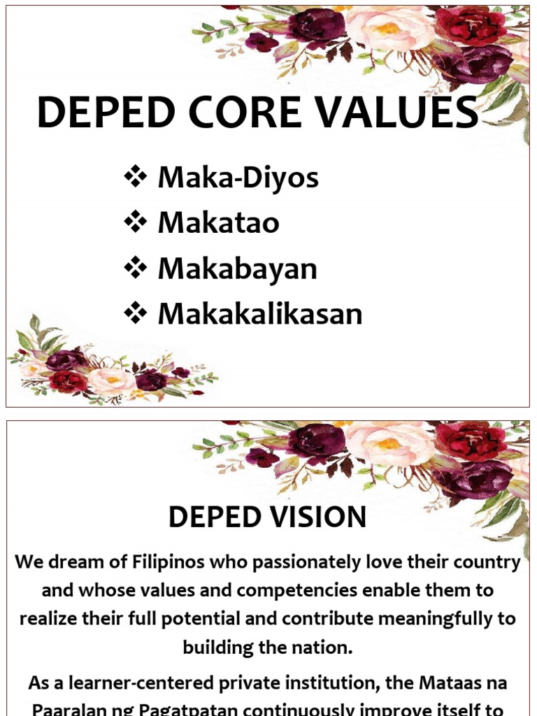 Deped Core Values: Maka-Diyos Makatao Makabayan Makakalikasan | PDF