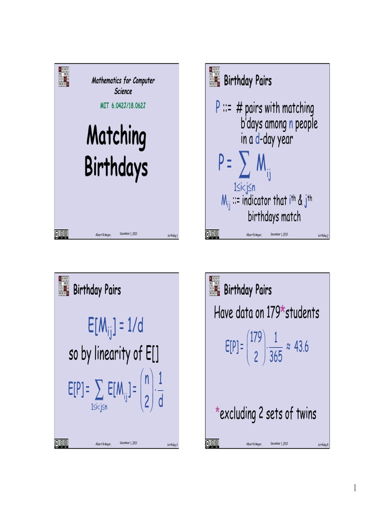 Matching Birthdays: So by Linearity of E | PDF | Statistical Analysis ...