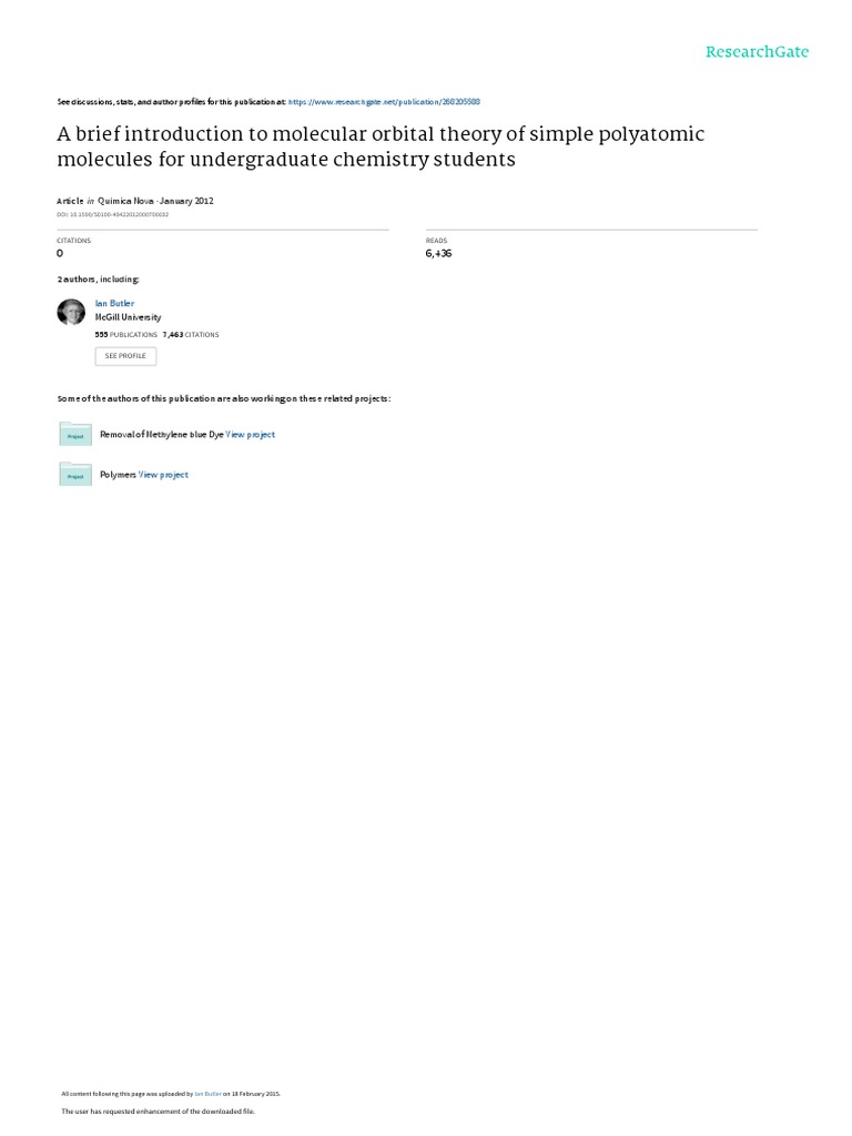A Brief Introduction To Molecular Orbital Theory o | PDF | Molecular ...