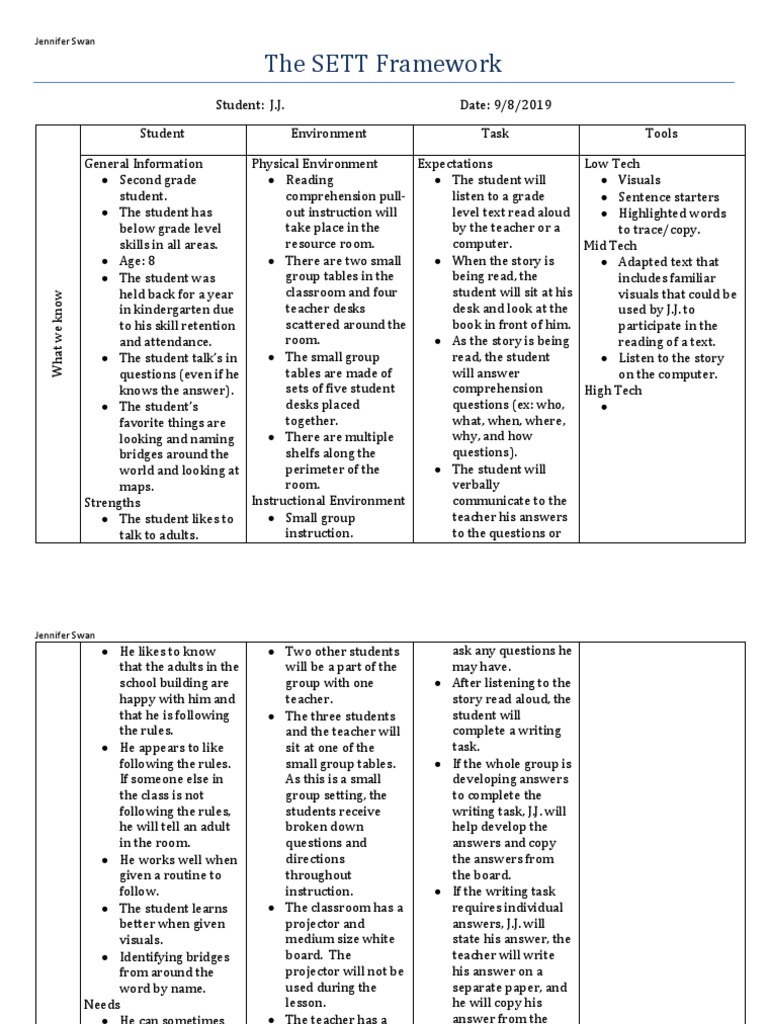 Sett Framework | PDF | Reading Comprehension | Classroom