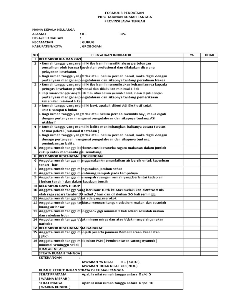 Blangko PHBS | PDF | Kesehatan Holistik | Gaya Hidup