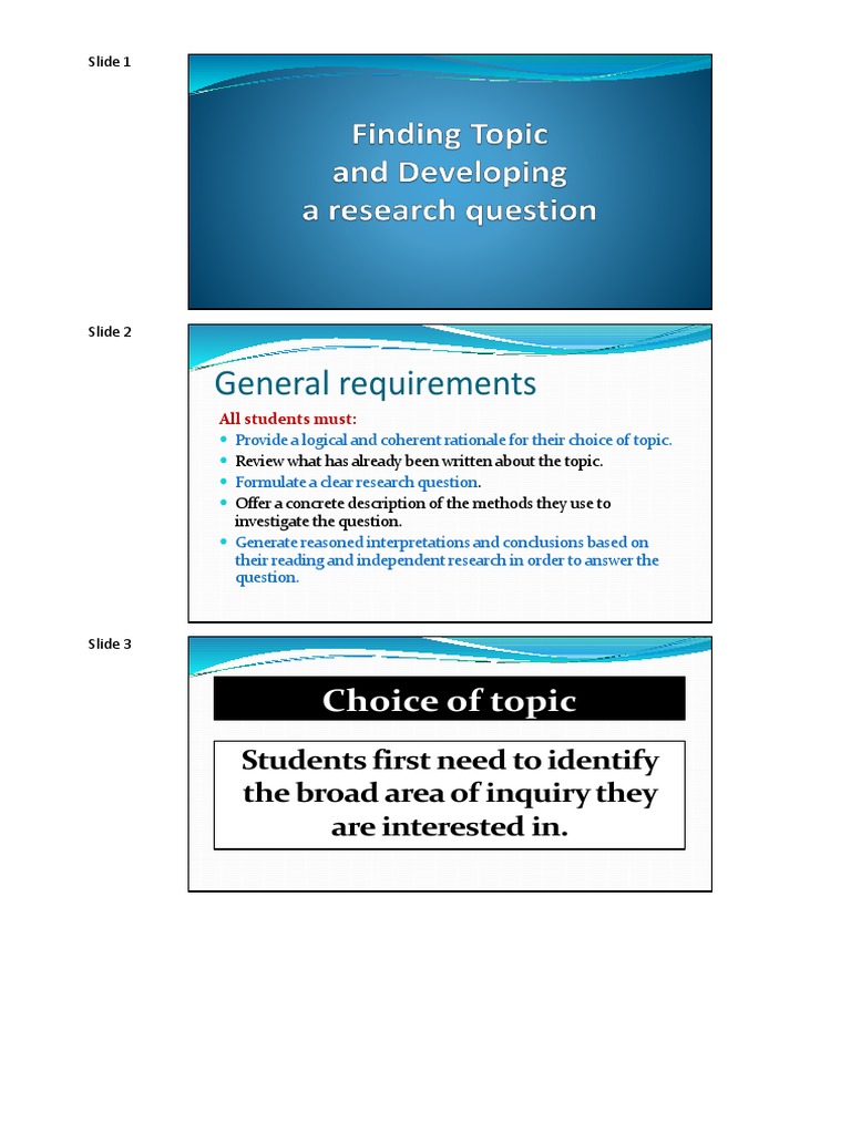 General Requirements: Choice of Topic | PDF | Essays | Question