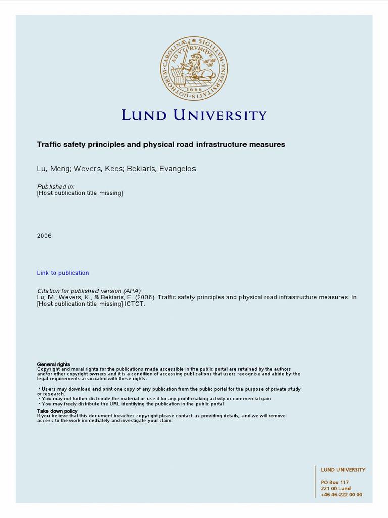 Traffic Safety Principles and Physical Road Infrastructure Measures ...