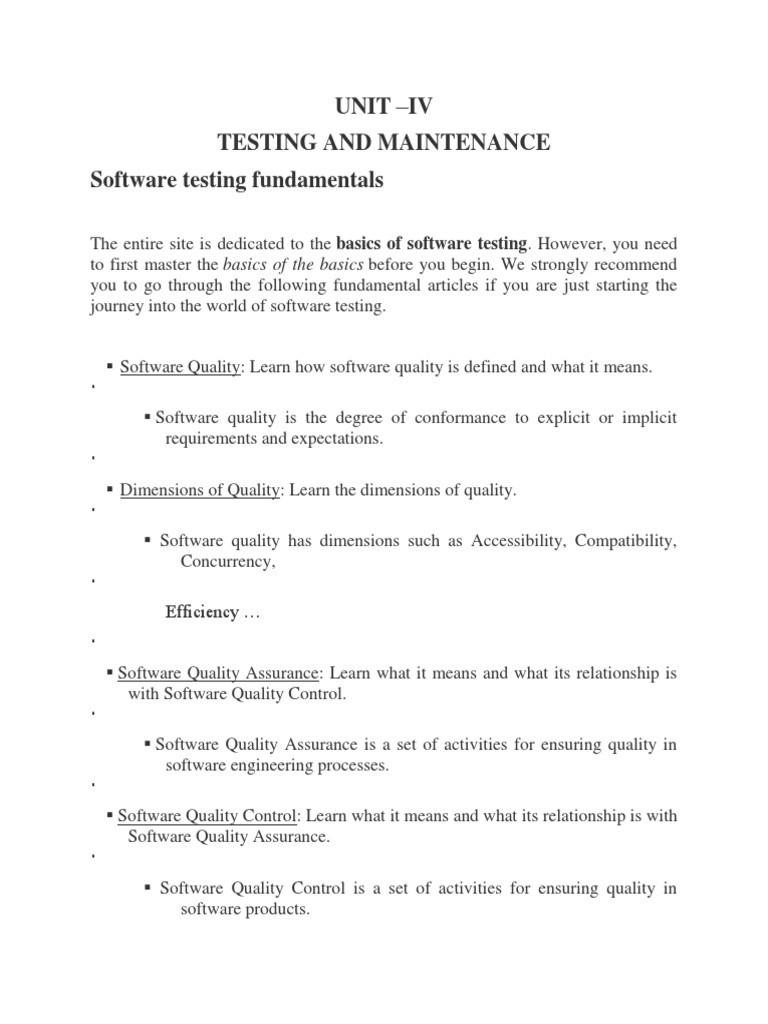 Unit - Iv Testing and Maintenance Software Testing Fundamentals ...