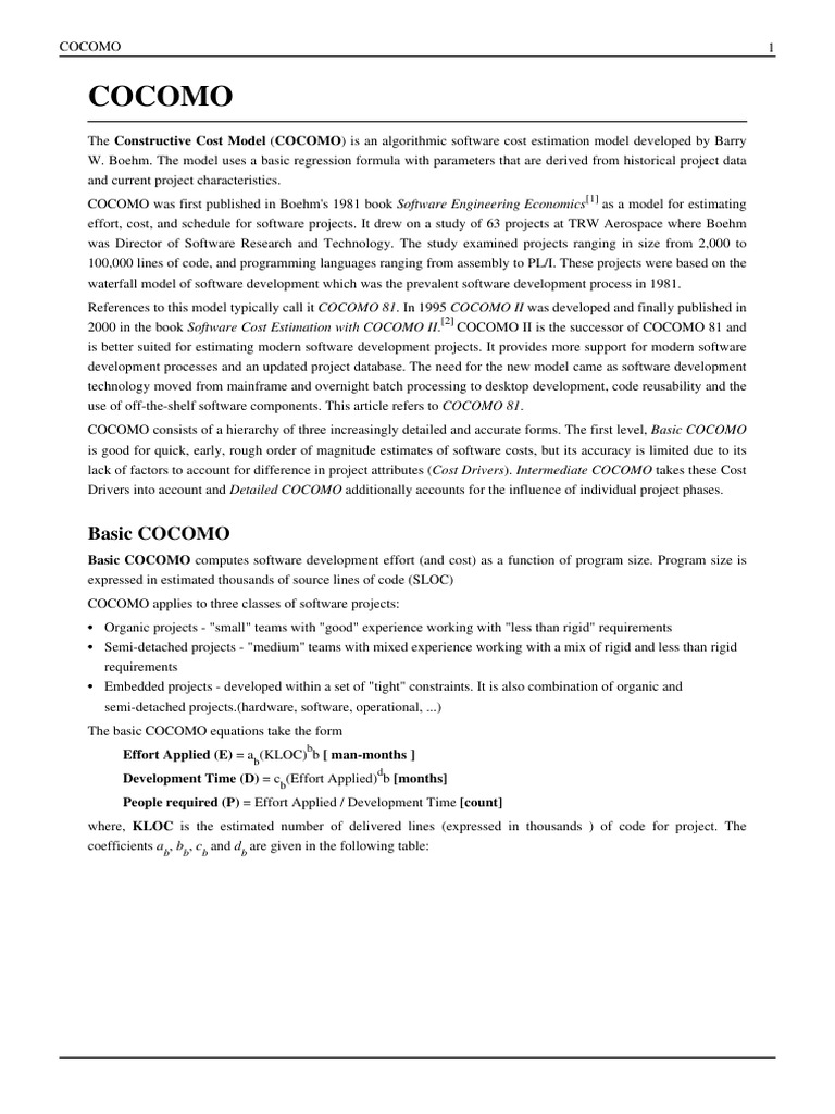 COCOMO | PDF | Software Engineering | Software Development