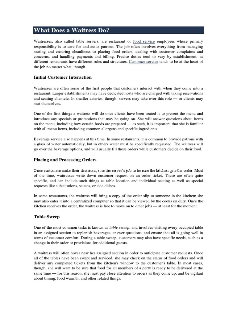 What Does A Waitress Do | PDF | Waiting Staff | Food Industry