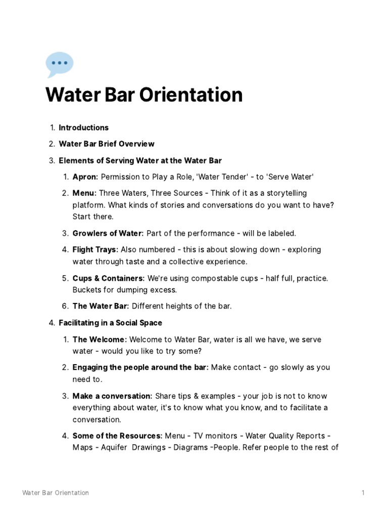 Water Bar Orientation | PDF
