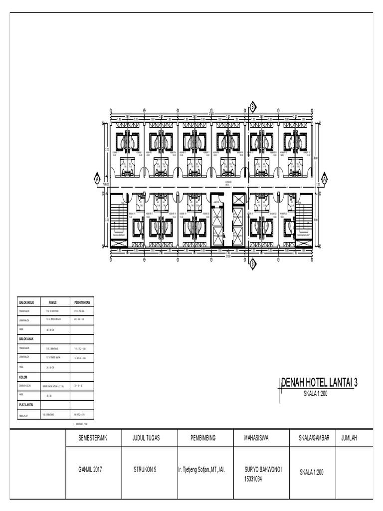 Denah Hotel Lantai 3 Skala 1:200 | PDF