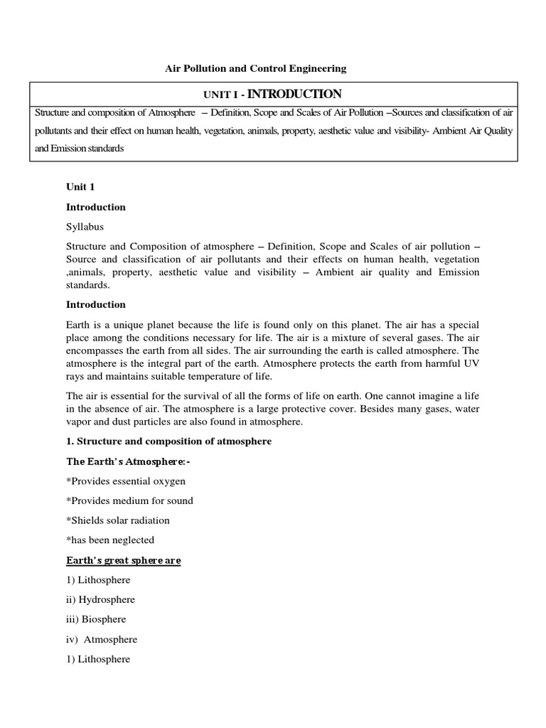 Air Pollution and Control Engineering Uniti | Download Free PDF ...