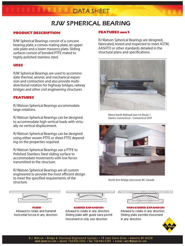 RJW Spherical Bearing Data Sheet: Product Description FEATURES Con't ...