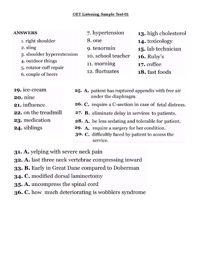 OET Listening Sample Test Keys | PDF