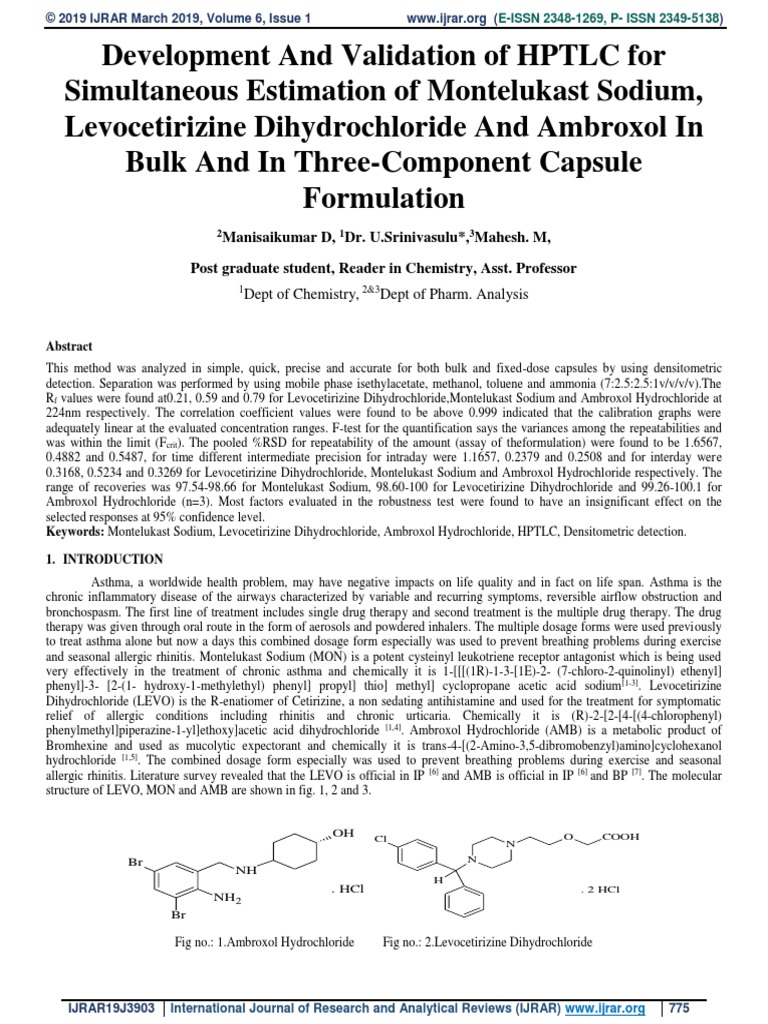 Development and Validation of HPTLC For Simultaneous Estimation of Montelukast Sodium ...