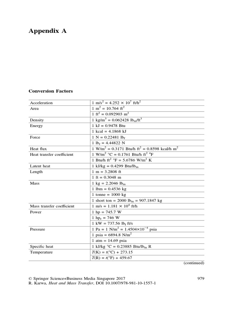 Appendix A: Conversion Factors | PDF | Thermal Conduction | Boundary Layer
