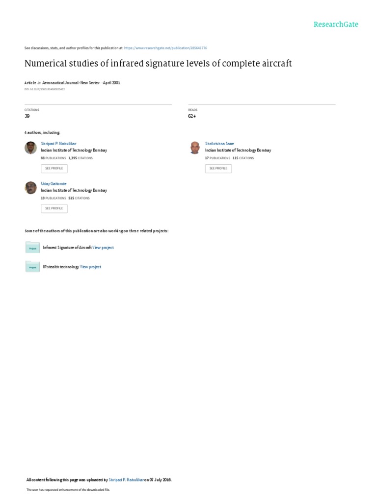 Numerical Studies of Infrared Signature Levels of Complete Aircraft ...