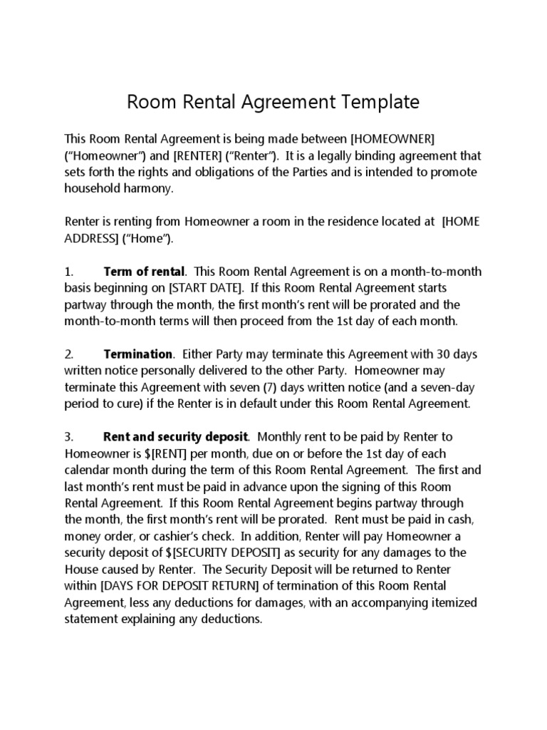 Comprehensive Room Rental Agreement Template Provides Structure and ...