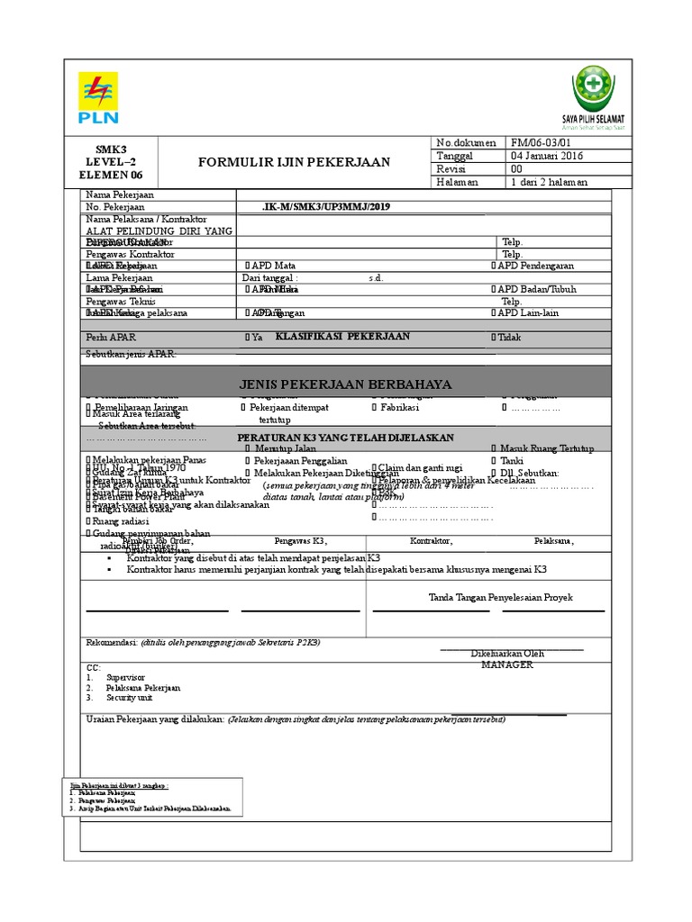 Contoh Formulir Ijin Kerja | PDF