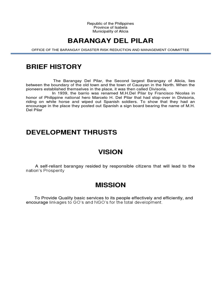 Barangay Del Pilar: Brief History | PDF | Water Supply | Water And Politics