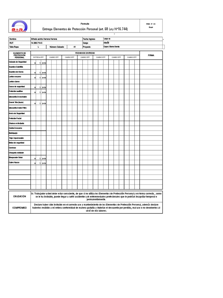 PDR-F-05 Formato Registro EPP - Rev.0 | PDF | Ropa | Moda