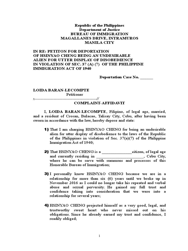 Complaint Affidavit Loida | PDF | Affidavit | Common Law