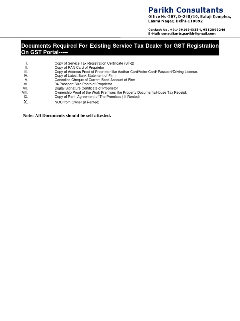 Required Documents For GST | PDF