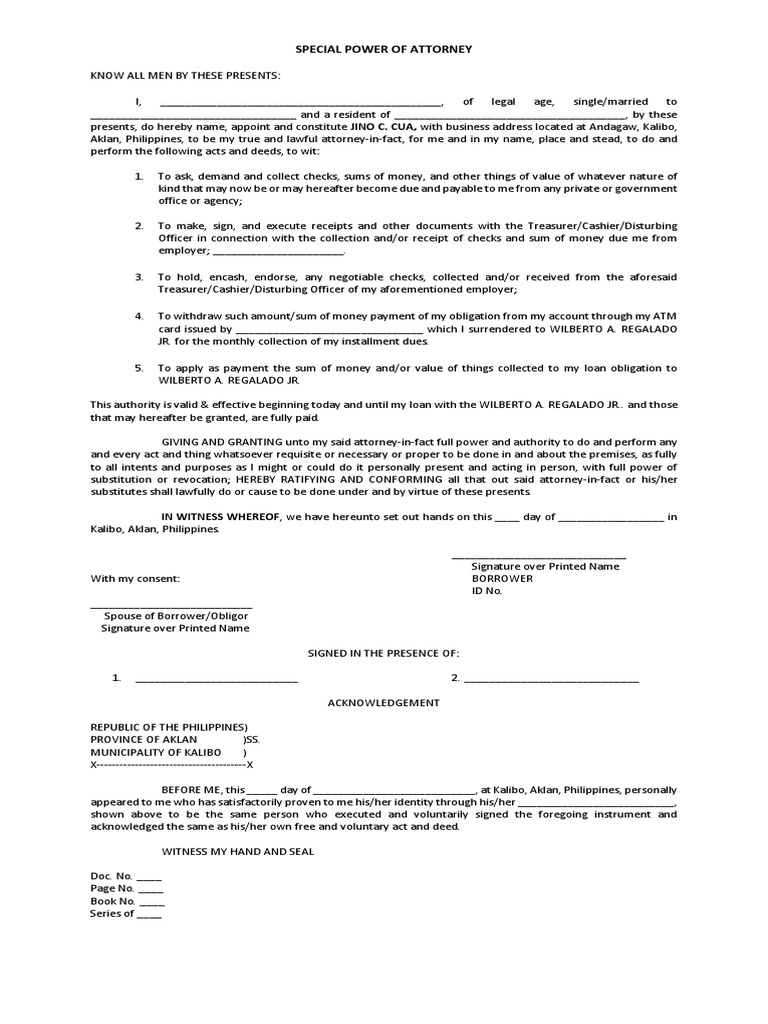 Special Power of Attorney: IN WITNESS WHEREOF, We Have Hereunto Set Out ...