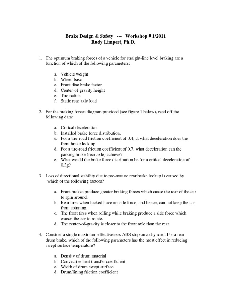 Brake Design and Safety - Workshop - 3-2011 | PDF | Brake | Friction