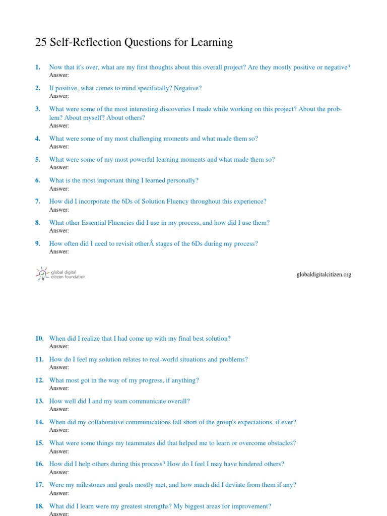 25 Questions-Self Reflection 1 | PDF | Neuropsychology | Educational ...