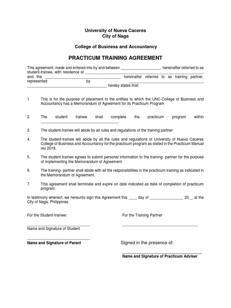 Practicum Training Agreement | PDF