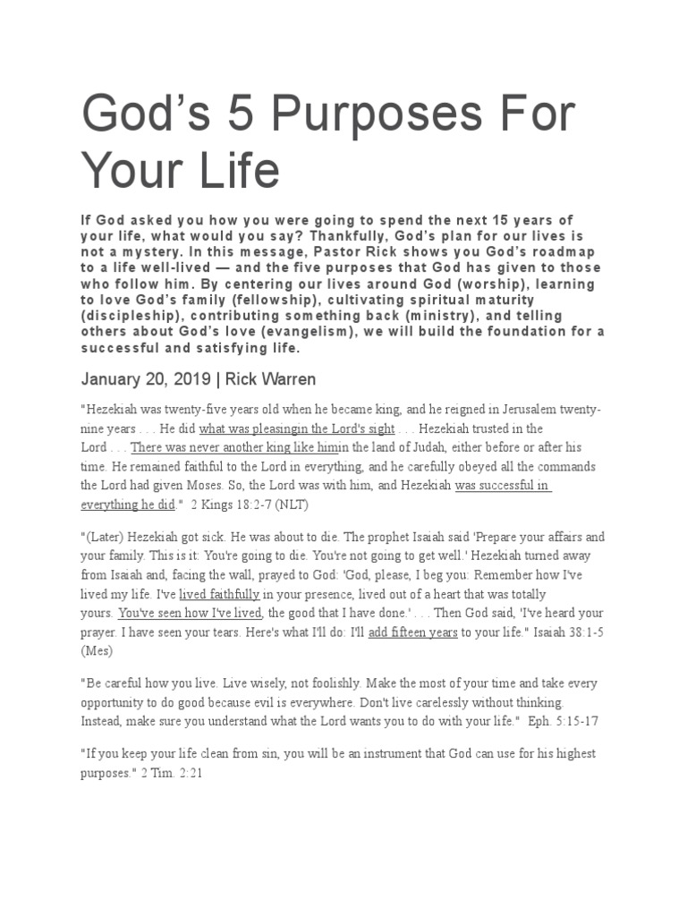 God's 5 Purposes For Your Life | PDF | Isaiah | Christian Belief And ...