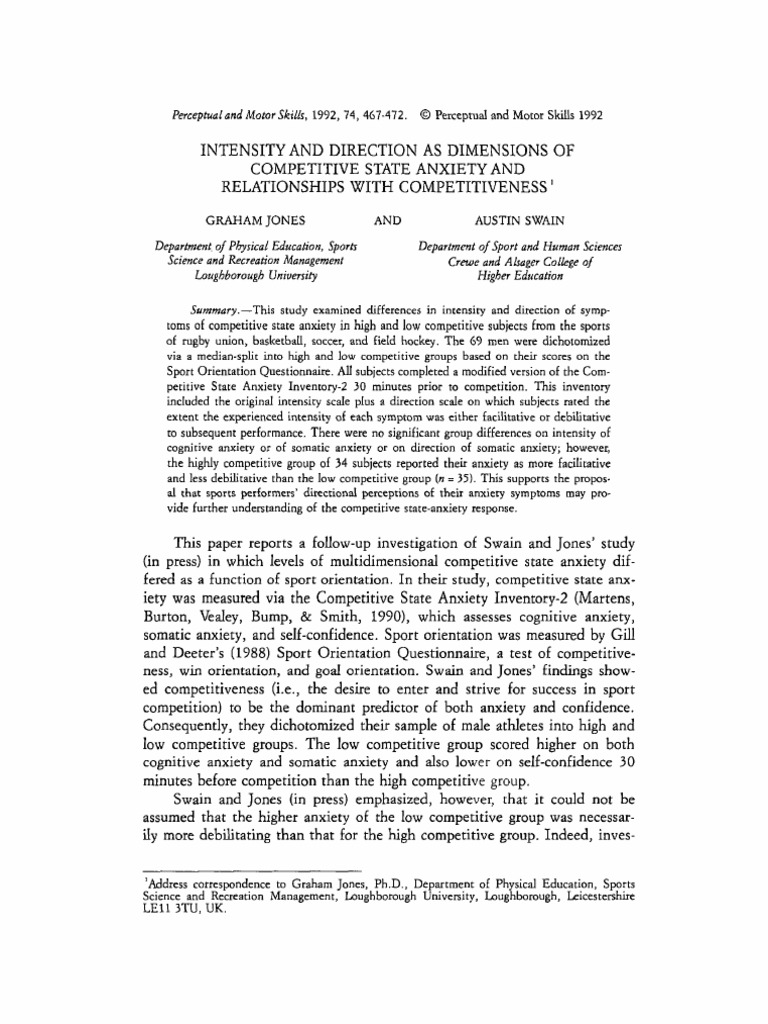 Intensity and Direction As Dimensions of Competitive State Anxiety and ...