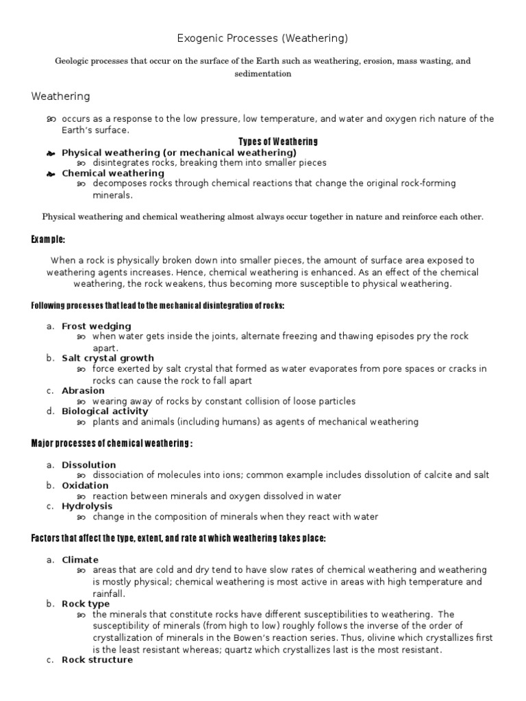 Exogenic Processes (Weathering) | PDF | Weathering | Earth Sciences
