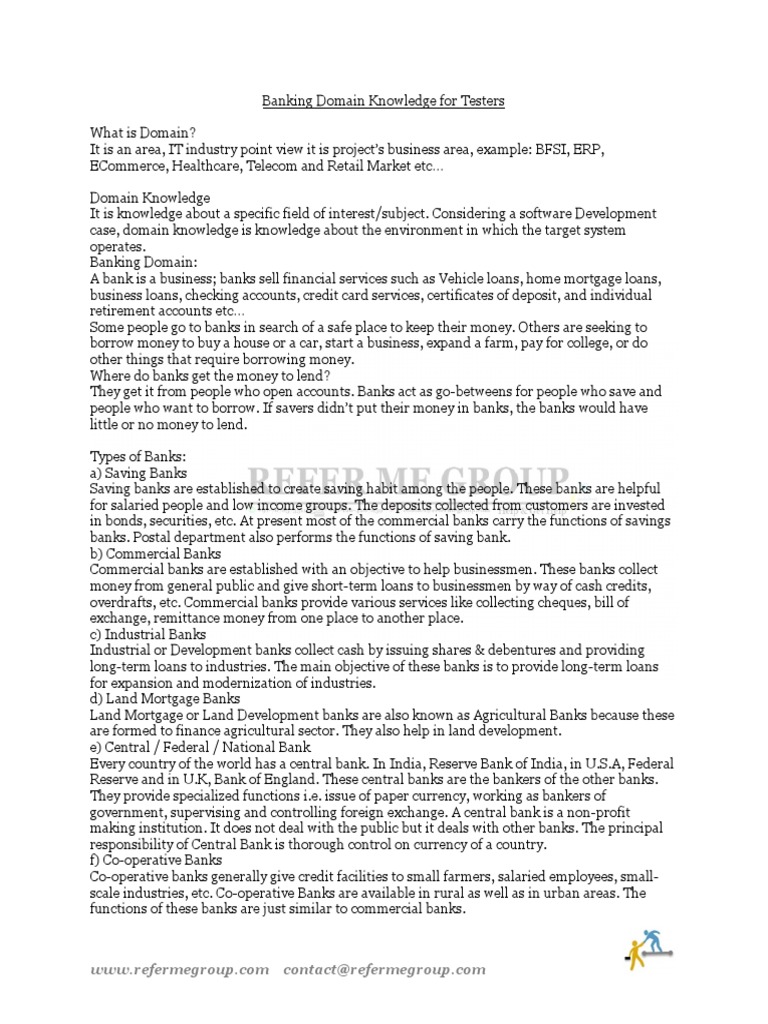 Banking Domain Knowledge For Testers | PDF | Cheque | Deposit Account