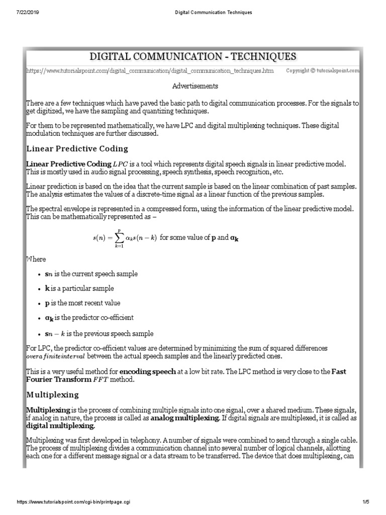 Digital Communication Techniques | PDF | Multiplexing | Sampling ...