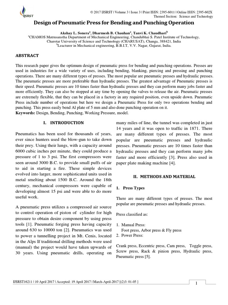 Design of Pneumatic Press For Bending An PDF | PDF | Sheet Metal ...